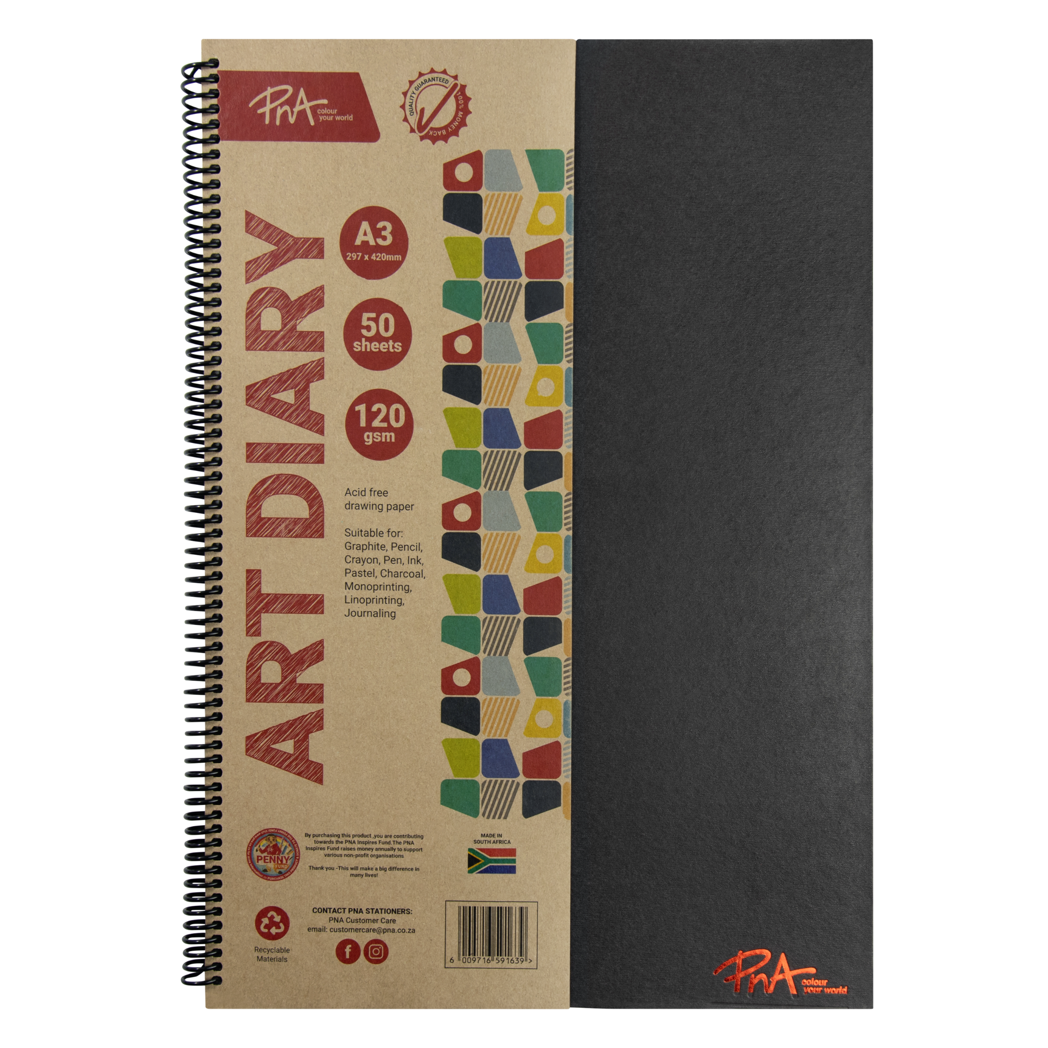 PNA Art Diary Hard Cover 120gsm A3 50 Sheets - PNA Ballito